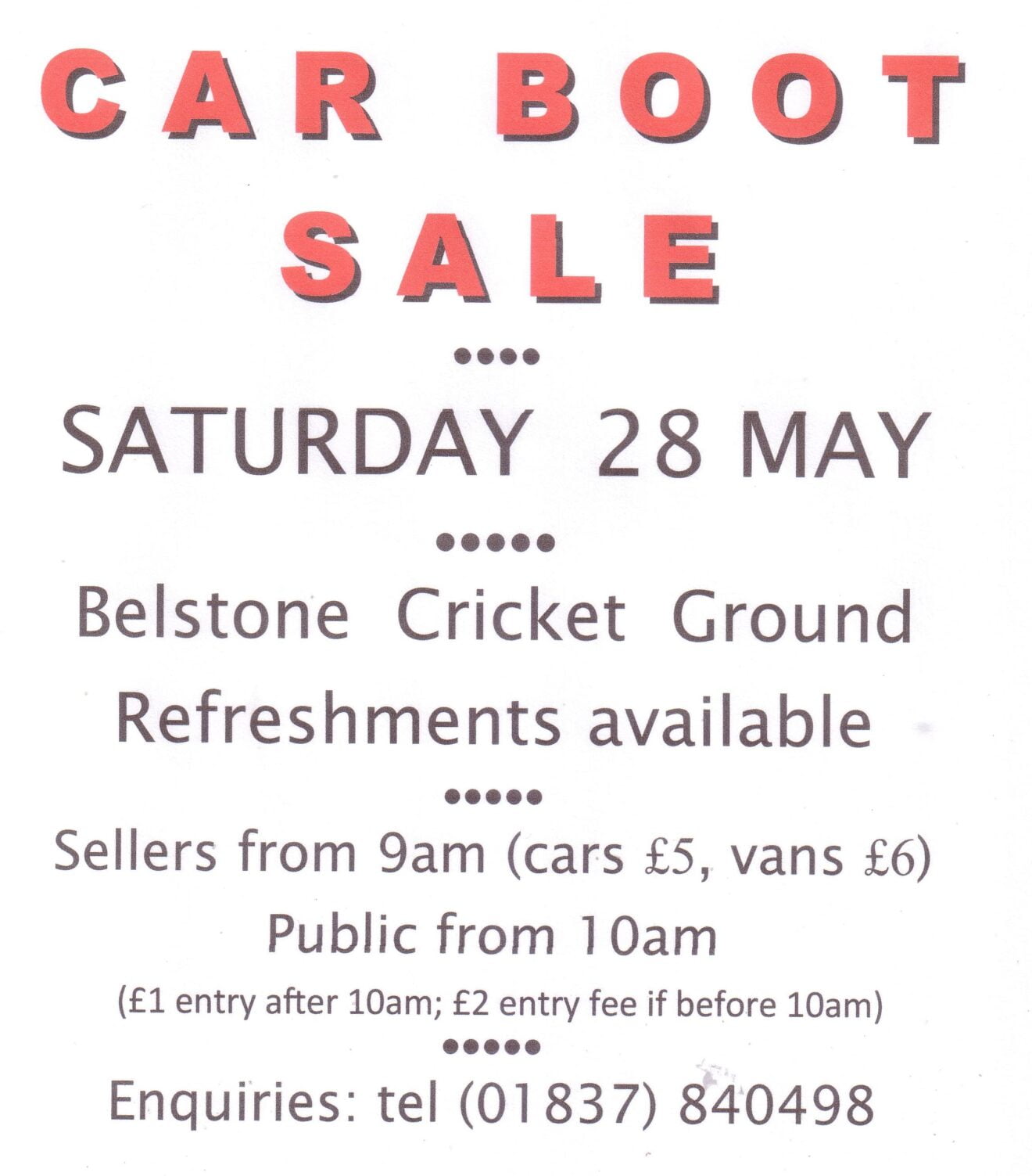 Belstone Cricket Club - Car Boot Sale • Belstone